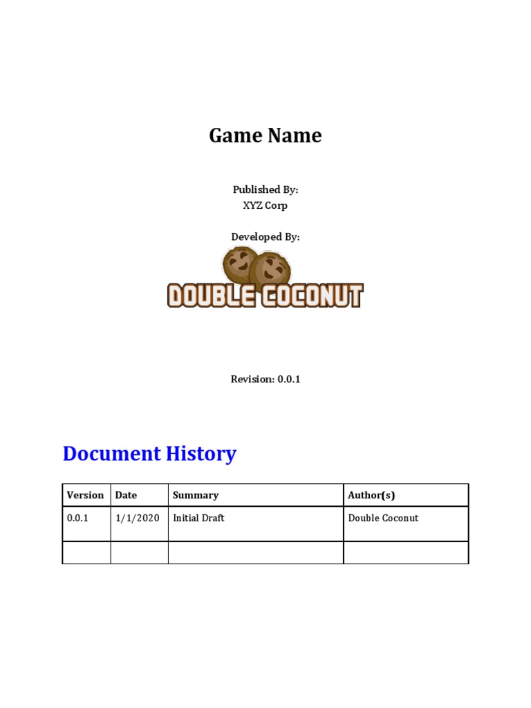 Game Design Document Template (Double Coconut) | PDF | Computing | Software