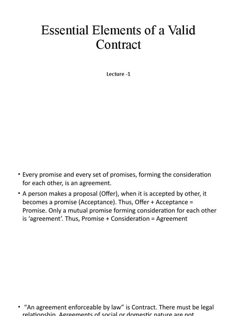 Essential Elements of A Valid Contract | PDF | Consideration ...