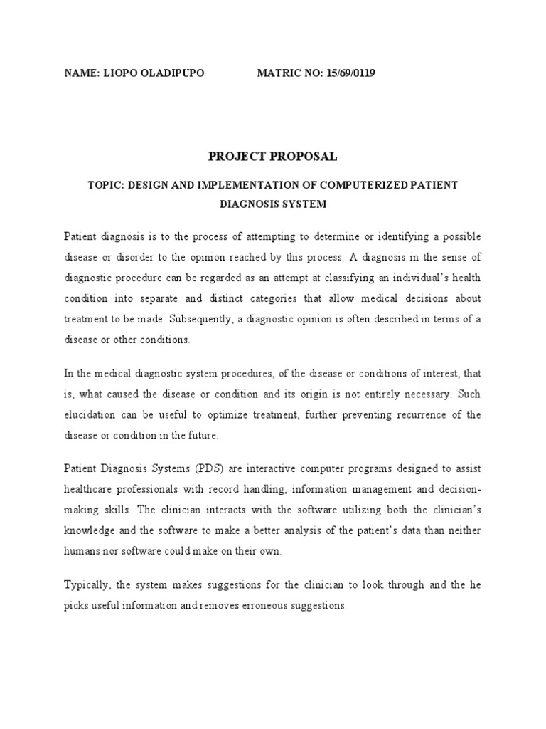 Proposal On Design and Implementation of Computerized Patient Diagnosis ...