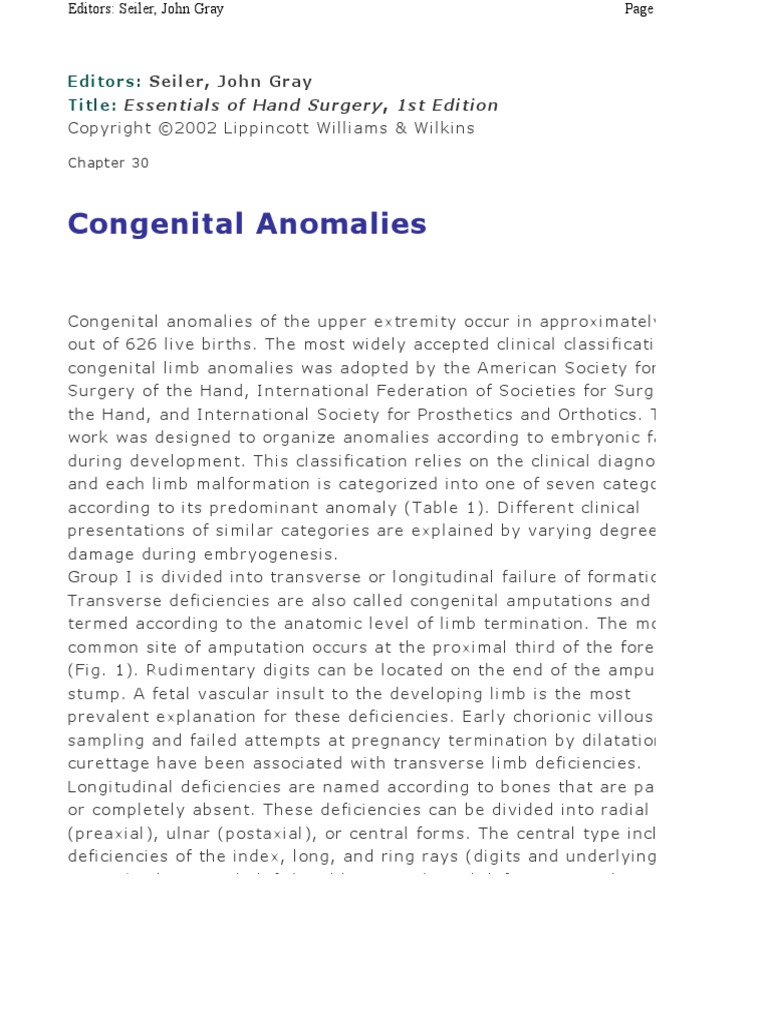 Anomalii Congenitale | PDF | Congenital Disorder | Hand