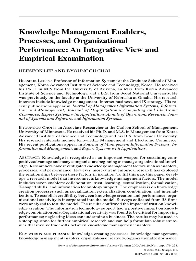Knowledge Management Enablers, Processes, and Organizational ...