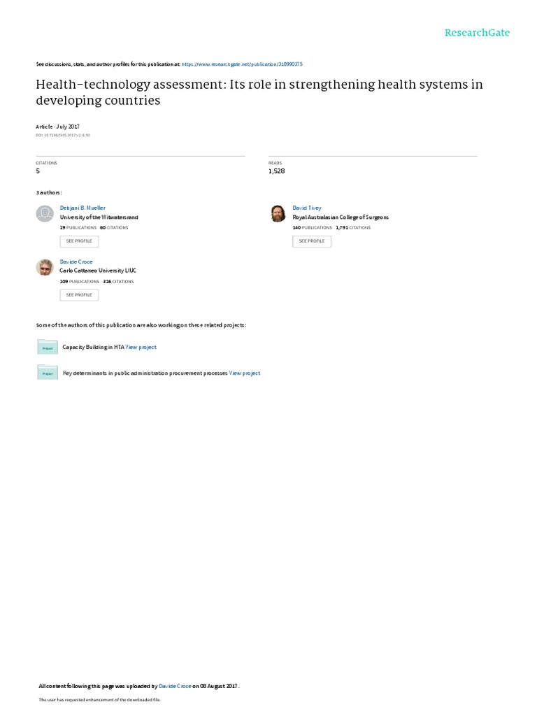 Health Technology Assessment in Developing Countries | PDF | Evidence ...