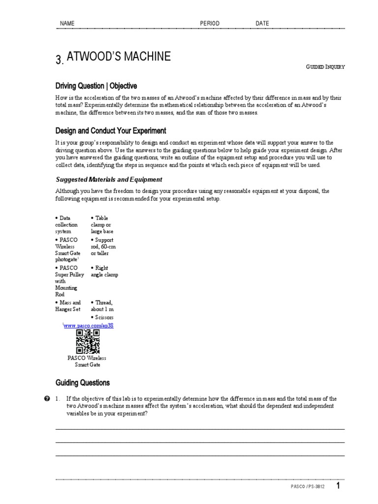 03 AP1 Atwoods Machine GI | PDF | Experiment | Elevator