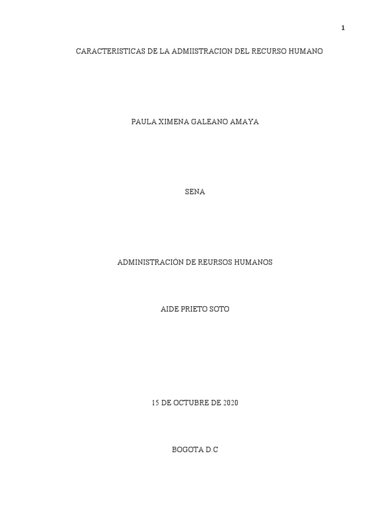 Informe Caracteristicas de La Adm RRHH Paula Galeano | PDF | Gestión de recursos humanos ...