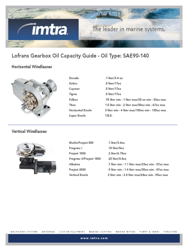 The Leader in Marine Systems.: Lofrans Gearbox Oil Capacity Guide - Oil ...