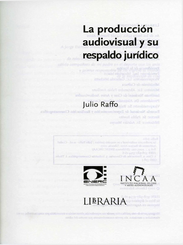 Raffo, Julio - La Producción Audiovisual y Su Respaldo Jurídico | PDF ...