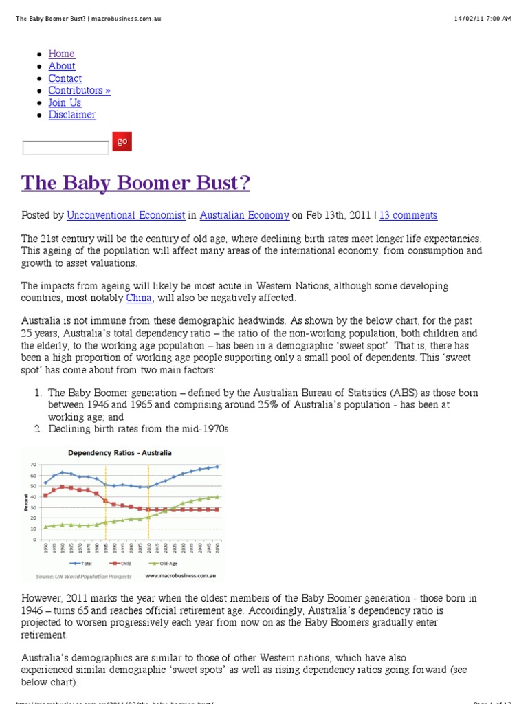 The Baby Boomer Bust | PDF | Population Ageing | Retirement