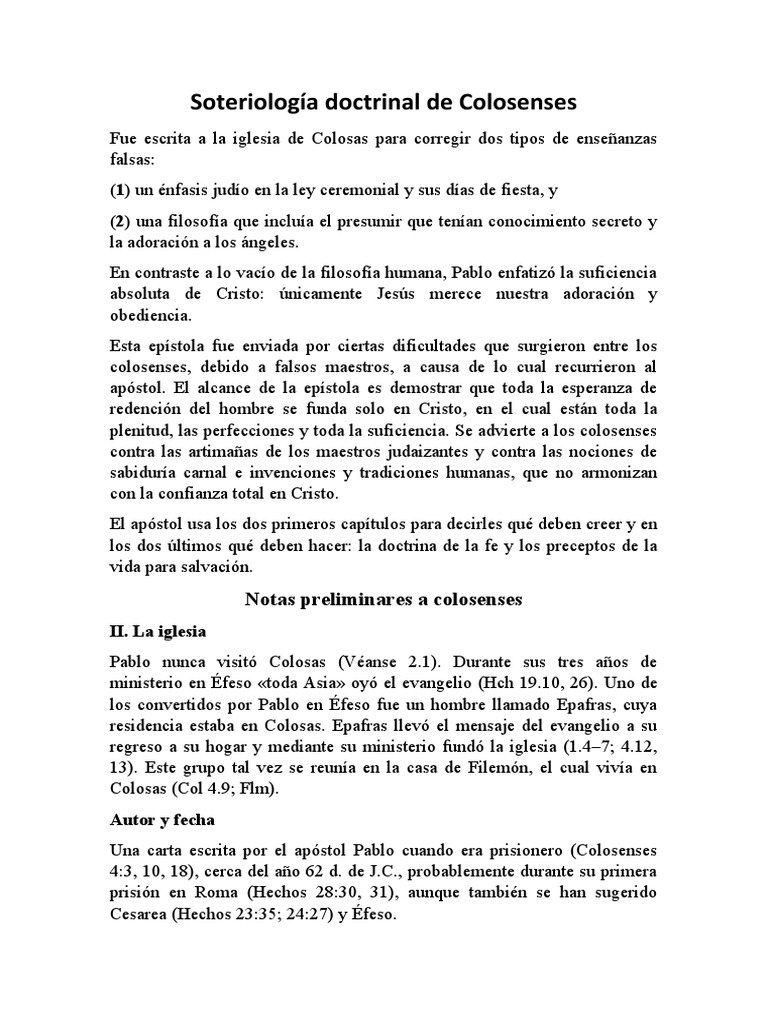 Soteriología Doctrinal de Colosenses | PDF | Cristo (título) | Epístola a los colosenses