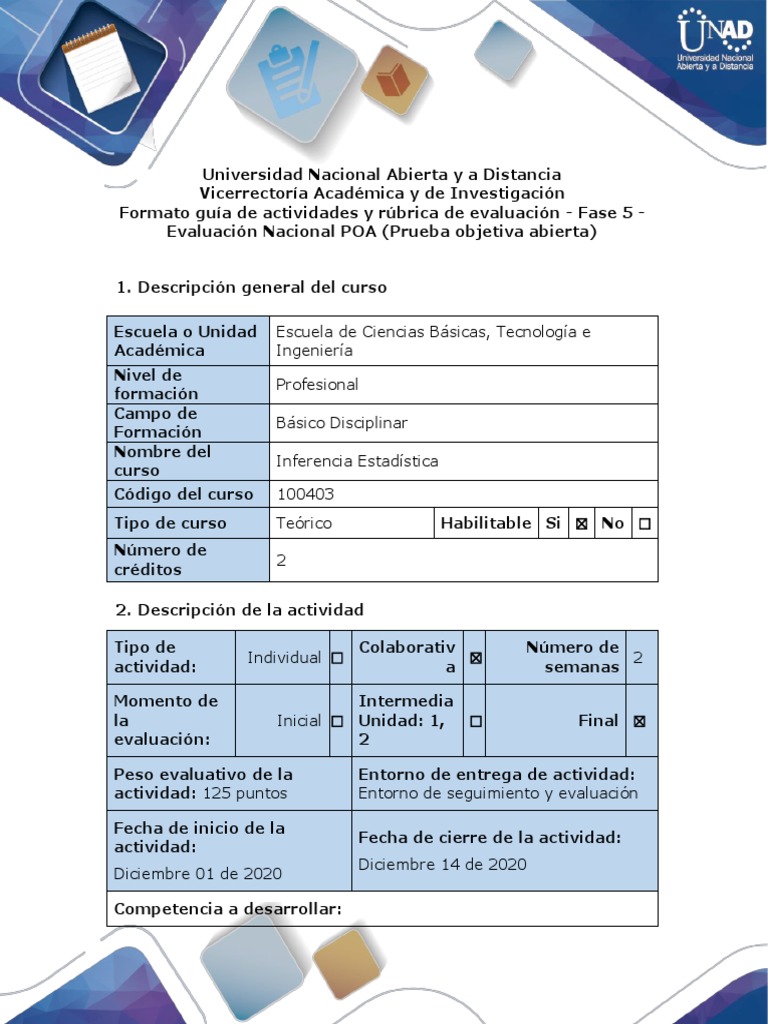 Guía de Actividades y Rúbrica de Evaluación - Fase 5 - Evaluación Nacional POA (Prueba Objetiva ...