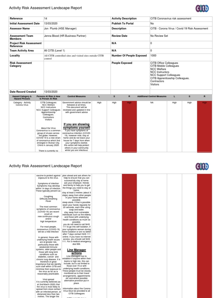 Preventing the Spread of Coronavirus: CITB's COVID-19 Risk Assessment ...