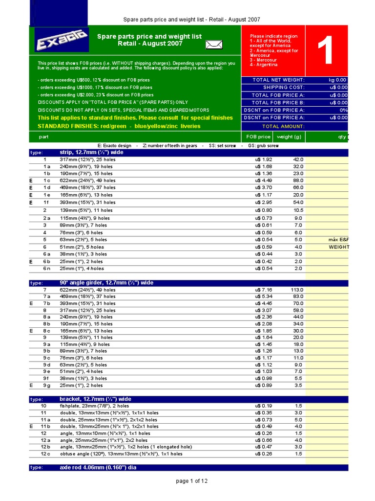 EXACTO 2007 08 Retail Parts List Excel 97 2003 5.0 95 | PDF | Prices ...