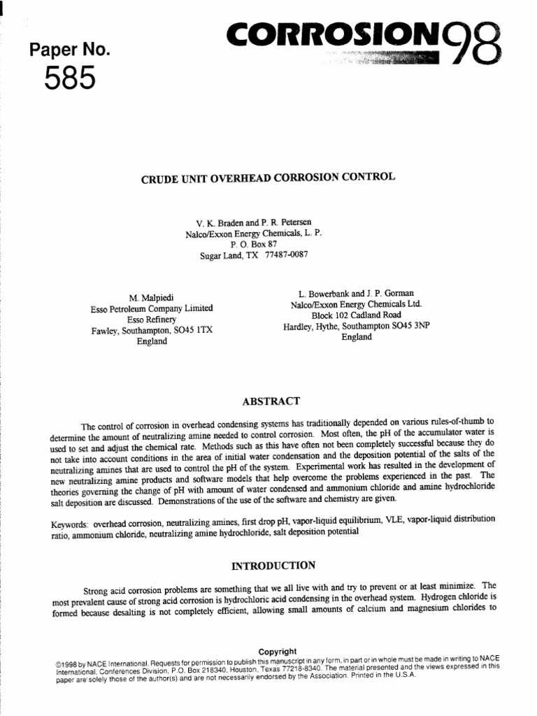 Nace - 585 Curde Unit Overhead Corrosion Control PDF | PDF
