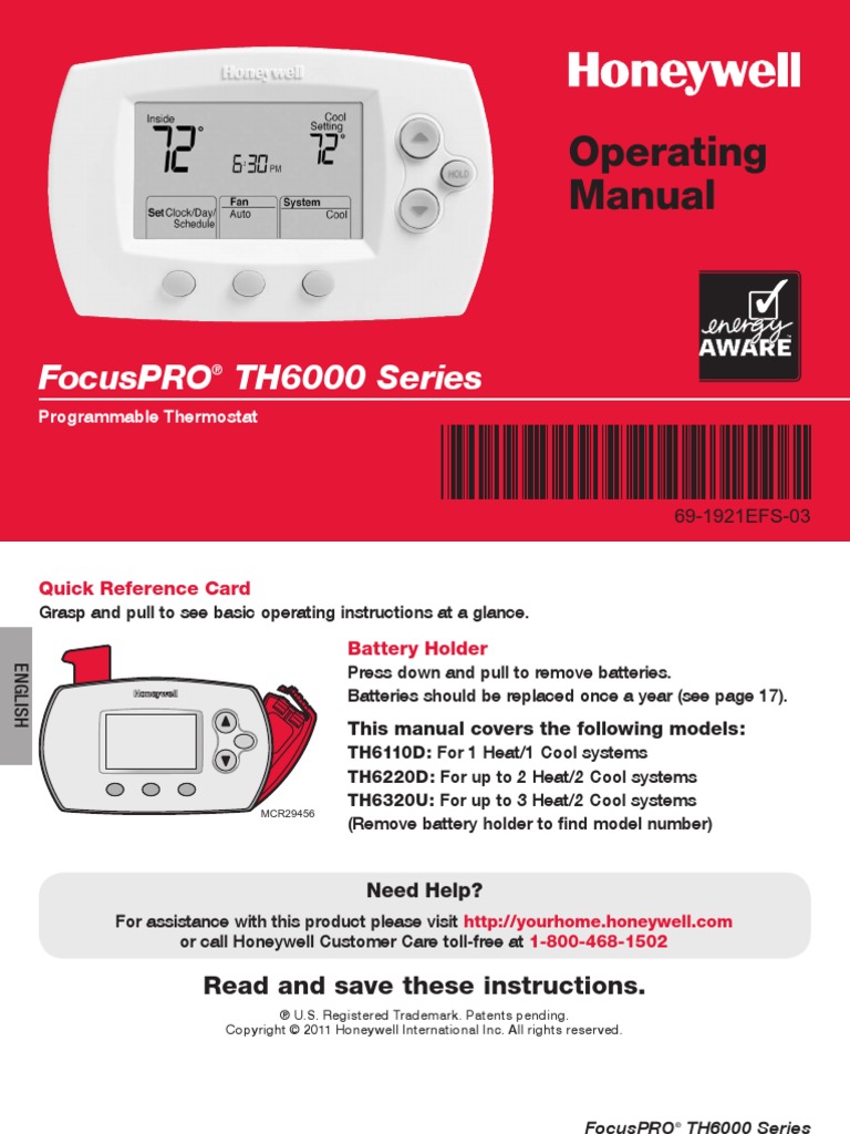 Operating Manual: Focuspro Th6000 Series | PDF | Thermostat | Air ...