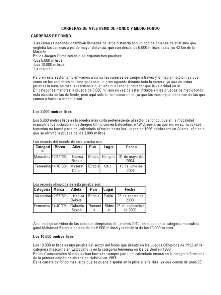 Carreras de Fondo y Medio Fondo en Atletismo | PDF | Deporte del ...