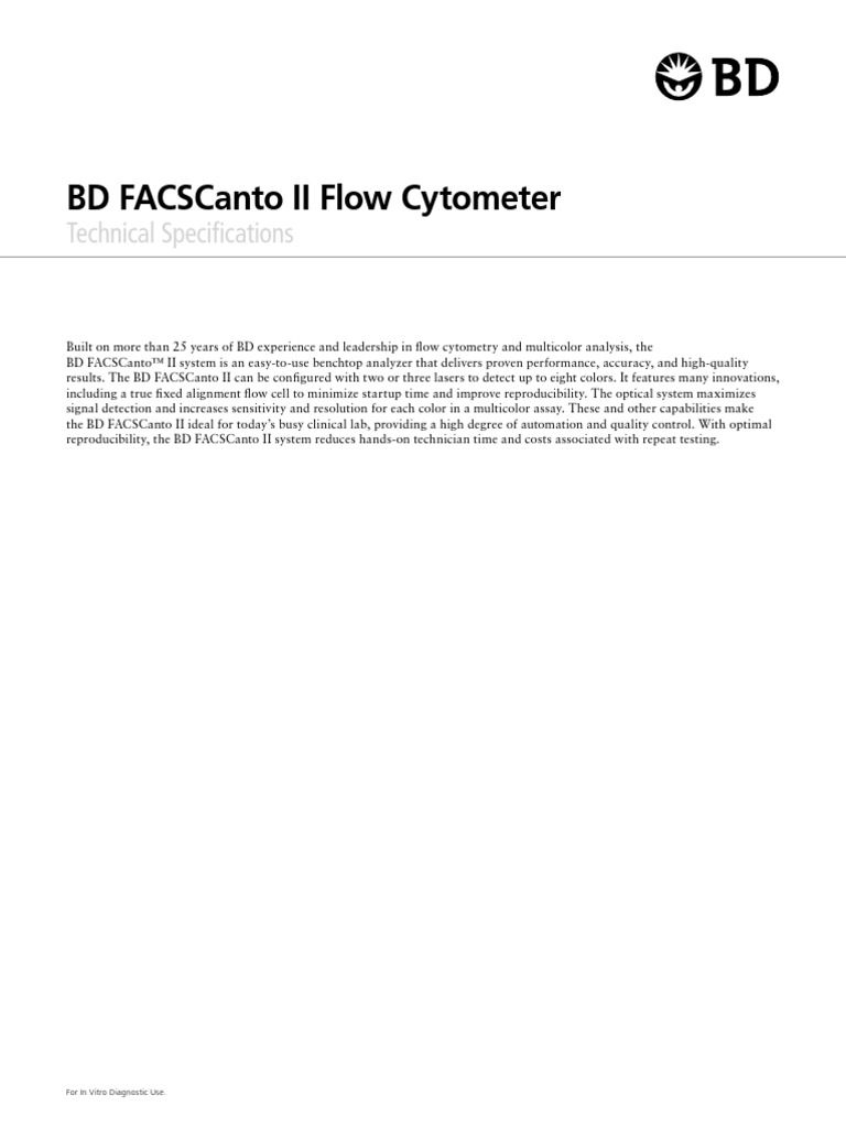 BD Facscanto Ii Flow Cytometer: Technical Specifications | Download ...