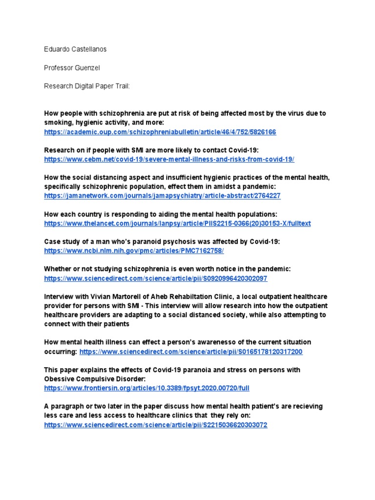 Research Digital Paper Trail 1 | PDF | Mental Health | Schizophrenia
