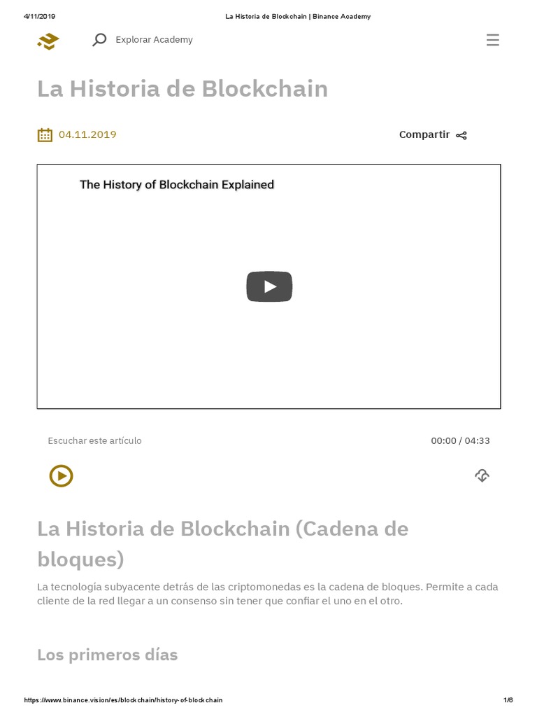 8la Historia de Blockchain - Binance Academy PDF | PDF | Bitcoin | Criptomoneda