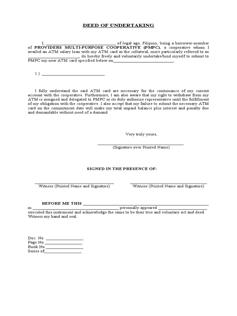 Unsecured Loan Undertaking Agreement | PDF | Business | Finance & Money ...