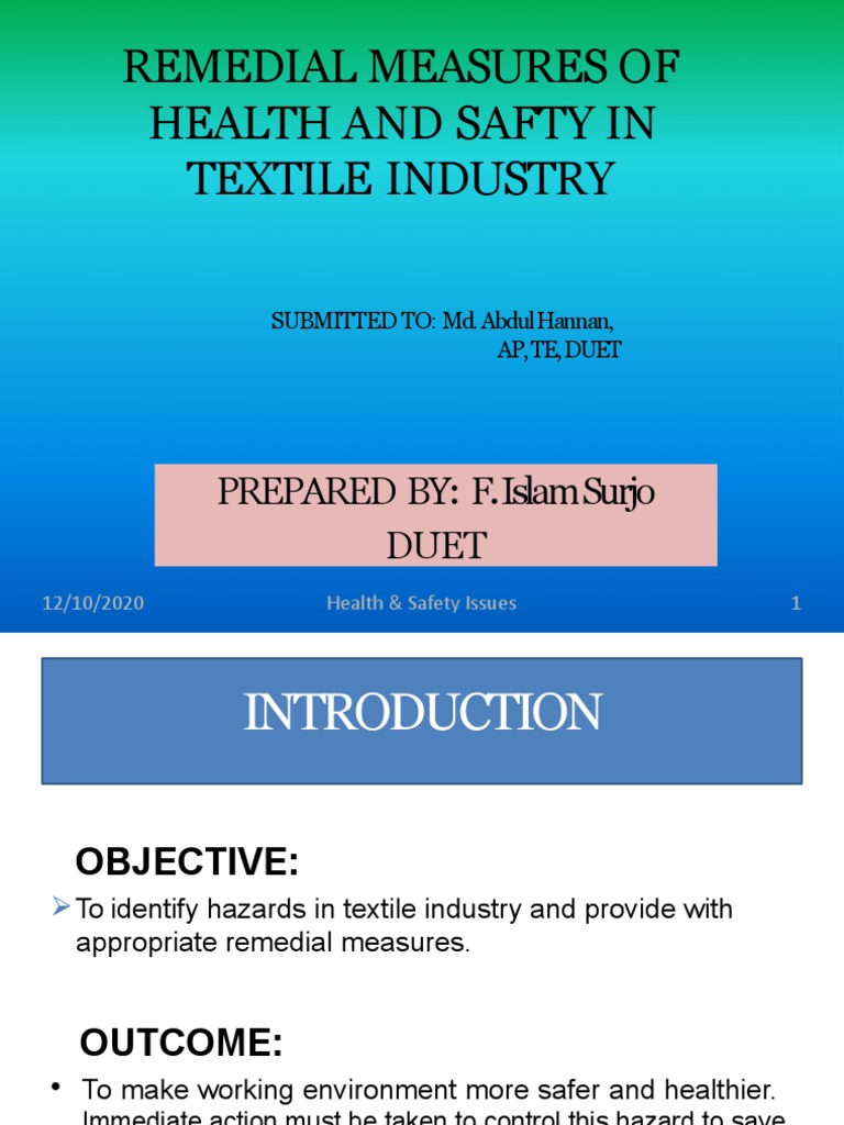 Health & Safety Remedial Measures in Textiles | PDF | Occupational ...