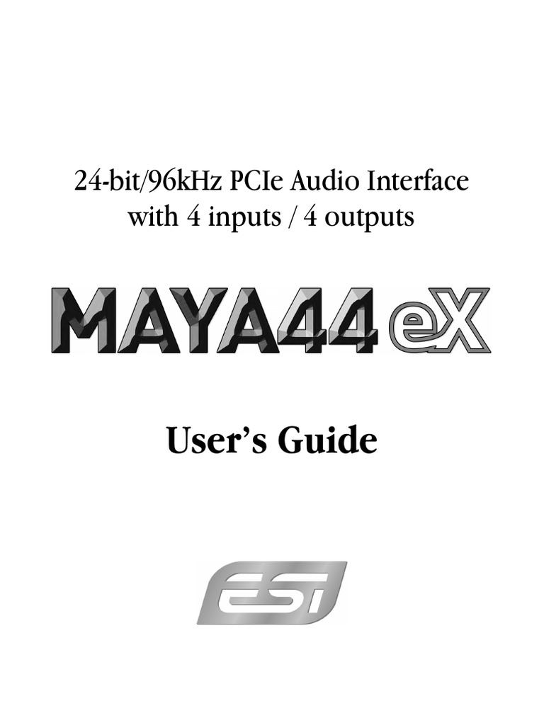 24-Bit/96Khz Pcie Audio Interface With 4 Inputs / 4 Outputs: User'S ...