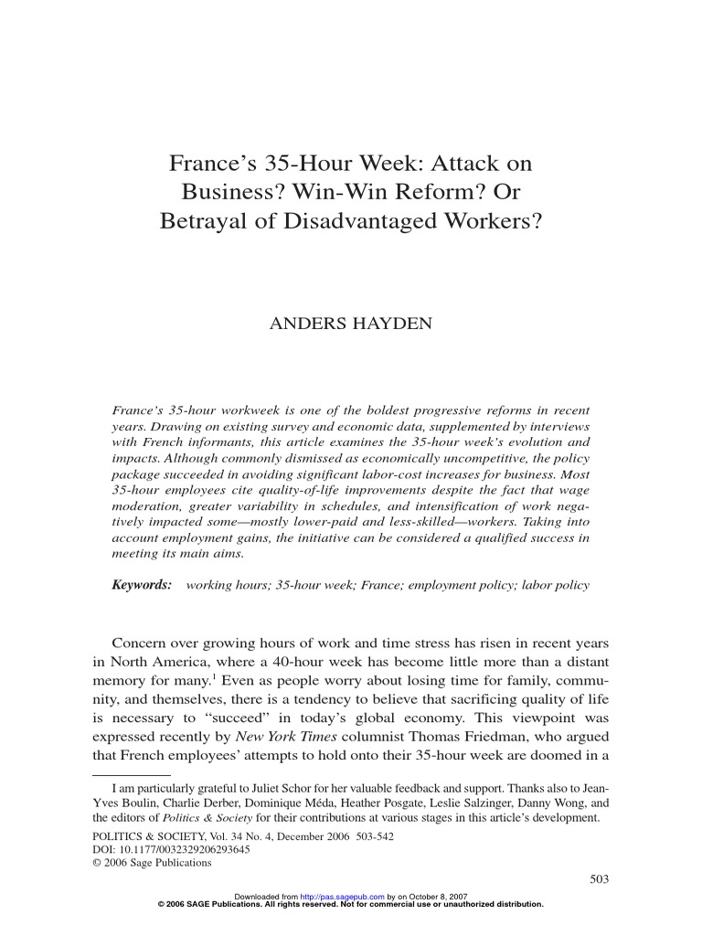 France's 35 Hour Week PDF | PDF | Working Time | Employment