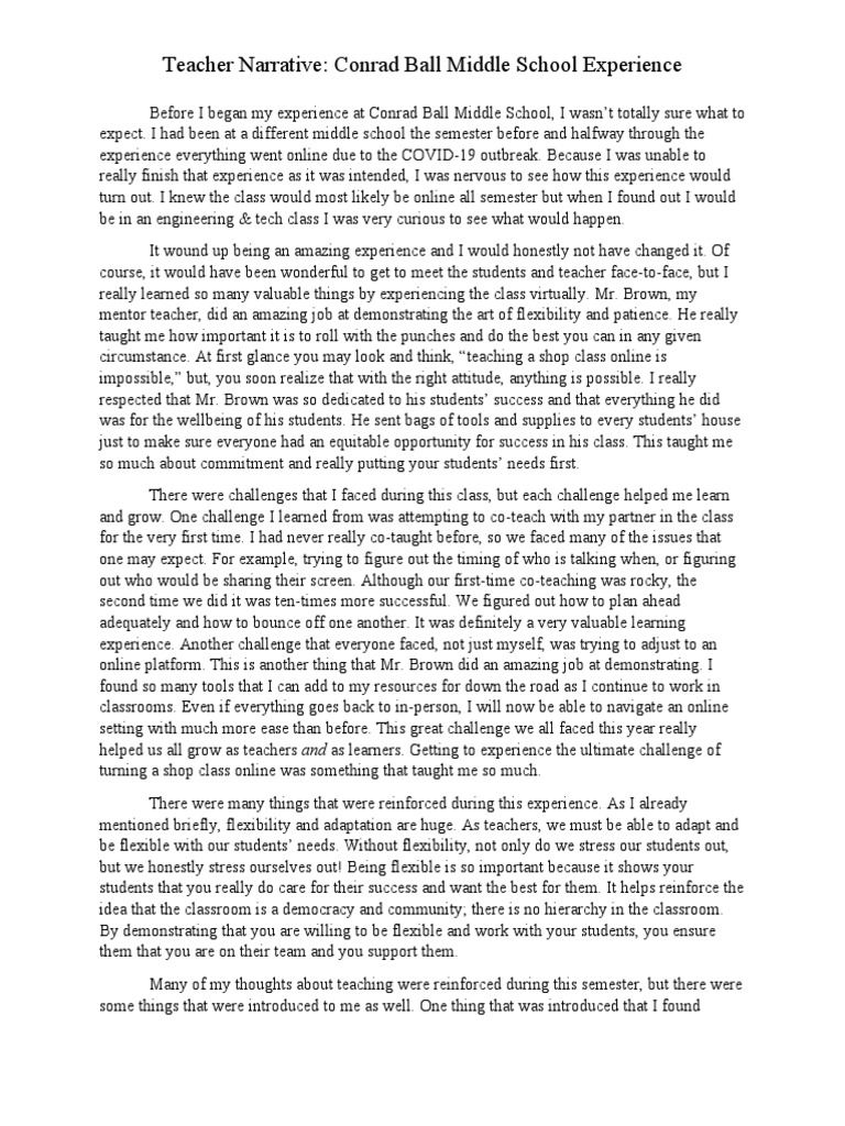 Teacher Narrative | PDF | Classroom | Teachers
