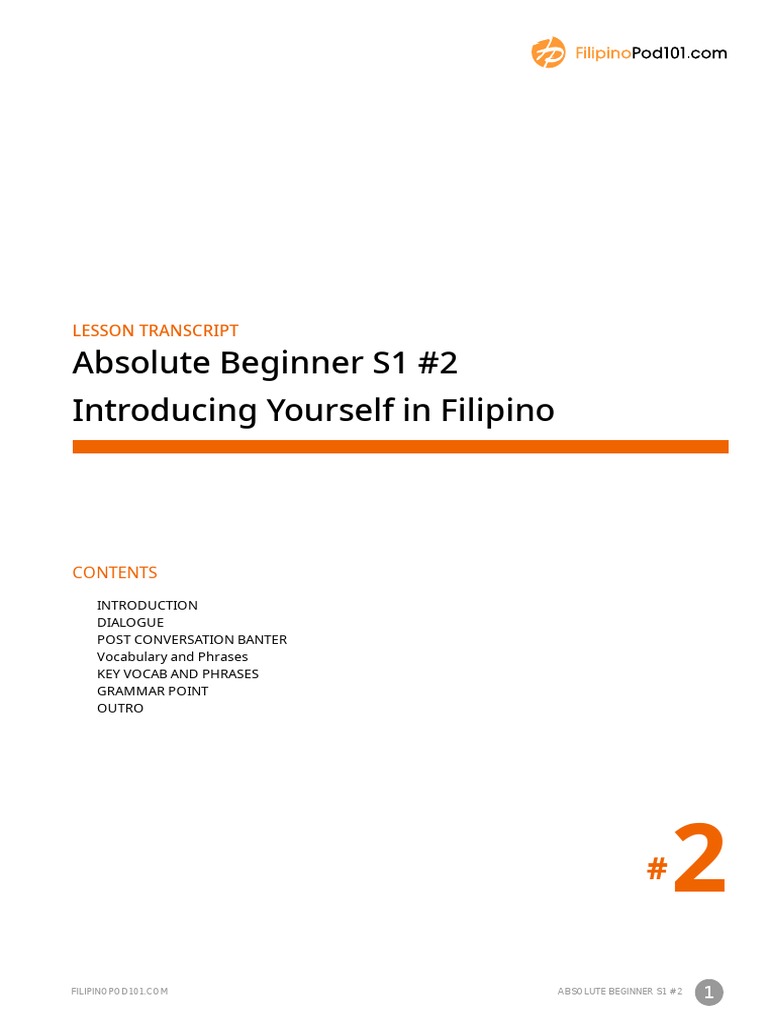 Absolute Beginner S1 #2 Introducing Yourself in Filipino: Lesson ...