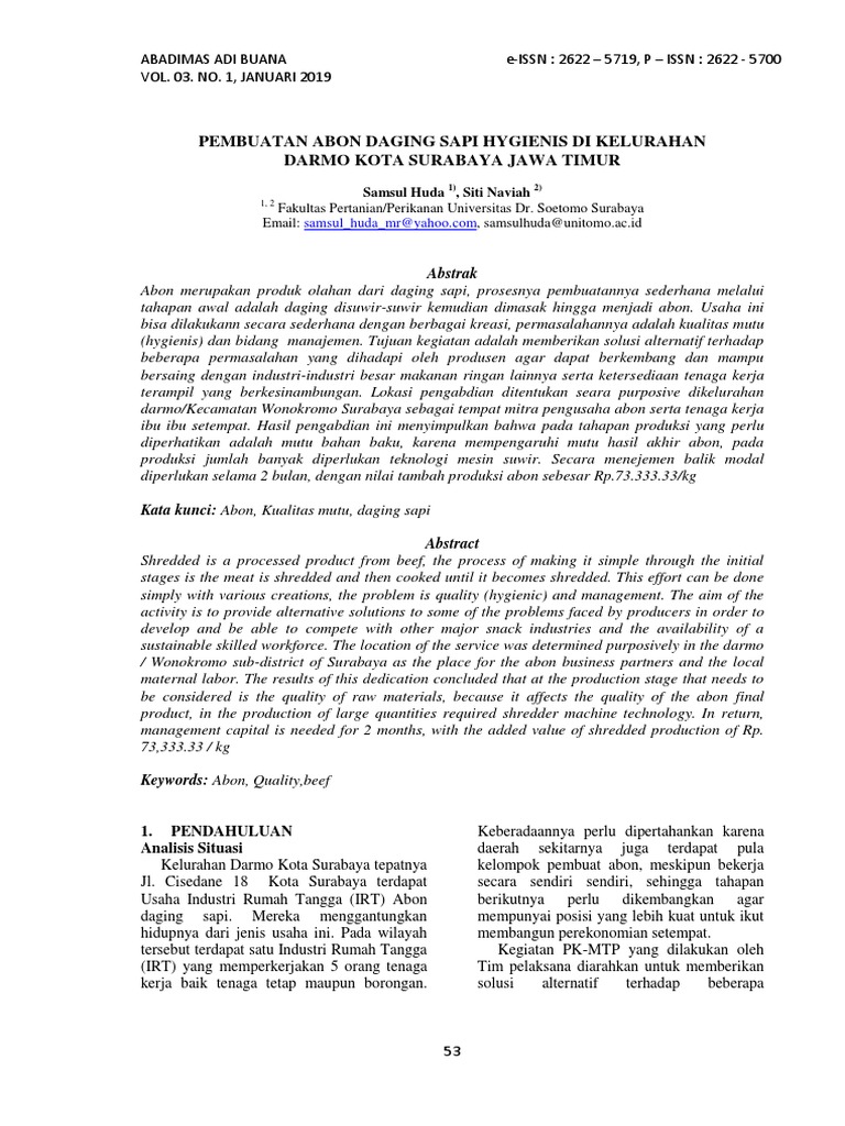 Jurnal Pembuatan Abon Daging Sapi | PDF