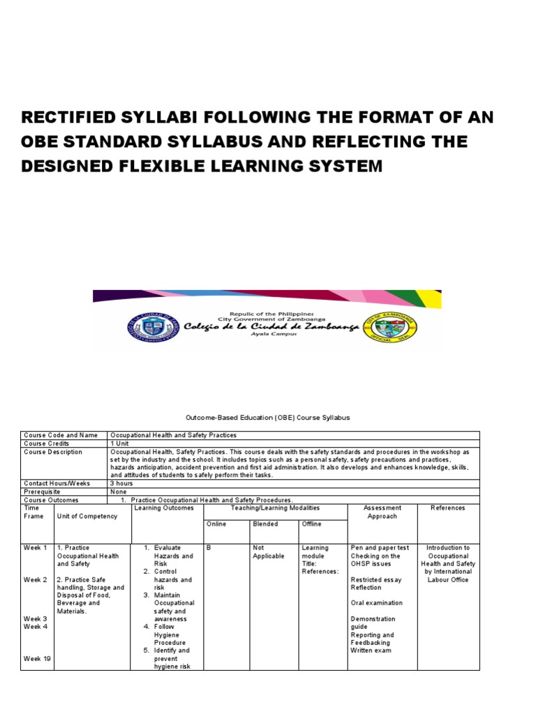 Rectified Syllabi Following The Format of An Obe Standard Syllabus and ... Rectified Syllabi Following The Format of An Obe Standard Syllabus and ...