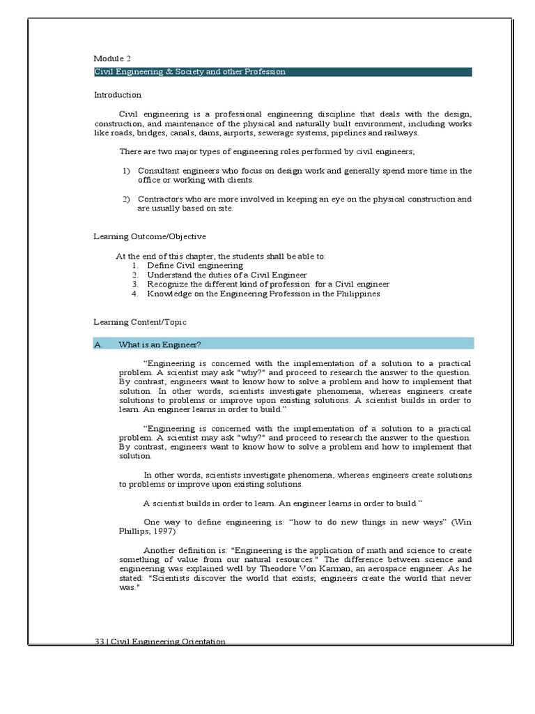 Civil Engineering & Society and Other Profession | PDF | Engineer ...