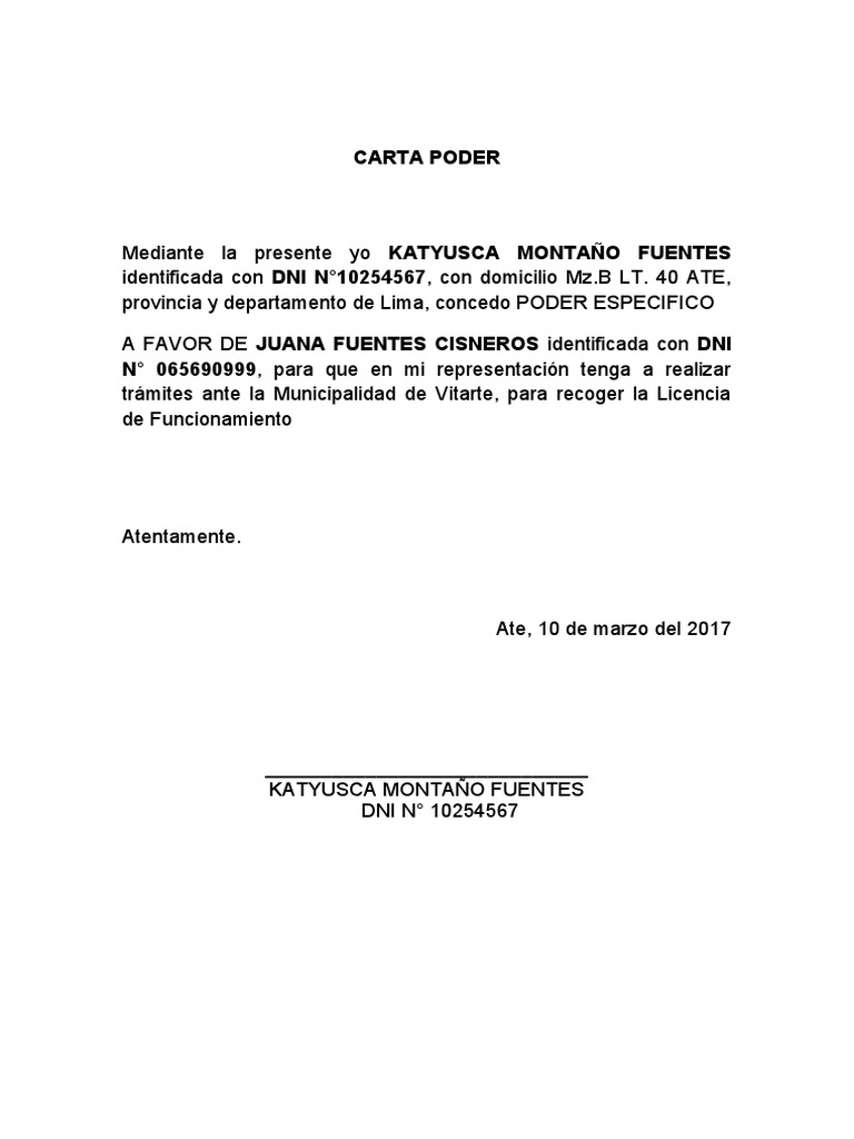 Carta Poder para Recoger Licencia | PDF | Finanzas y dinero | Política