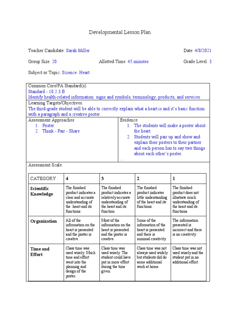Lesson Plan 4 1 | PDF | Blood Vessel | Heart