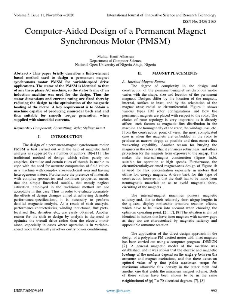 Computer-Aided Design of A Permanent Magnet Synchronous Motor (PMSM ...