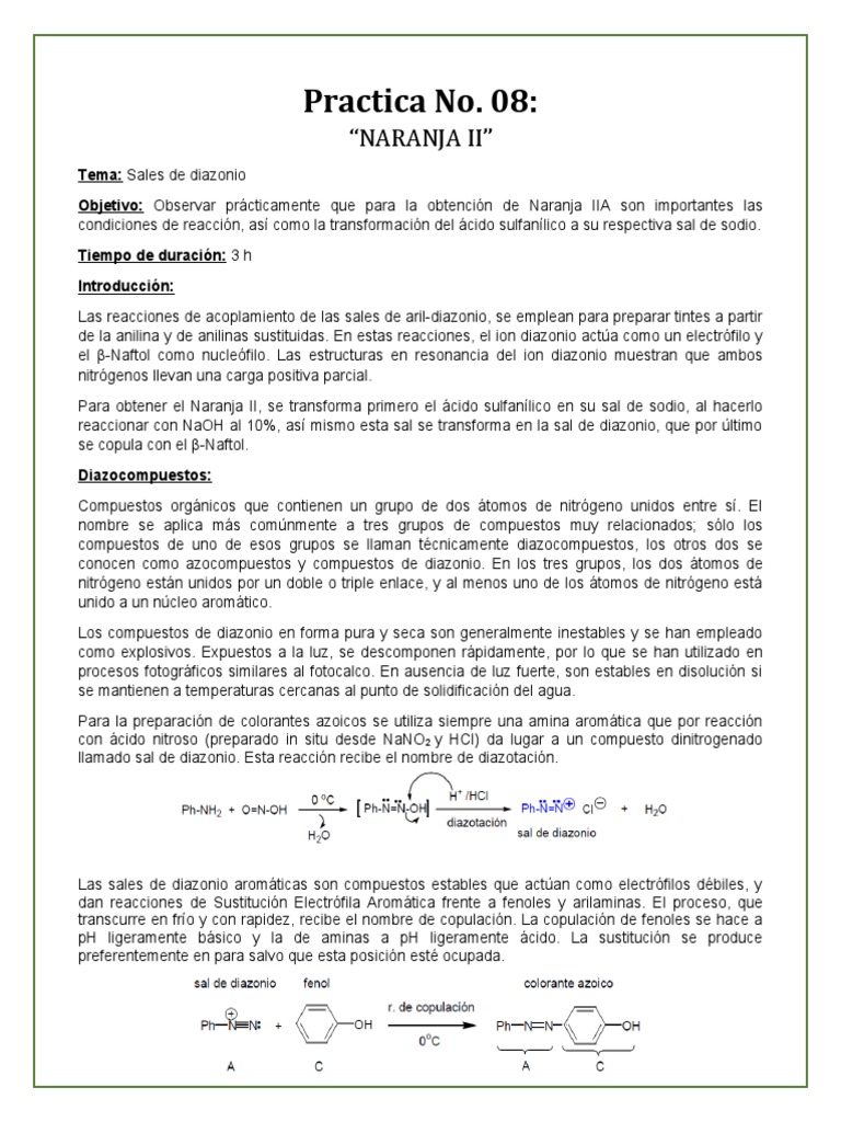 Practica No.8 Naranja II | PDF | Compuestos químicos | Ácido