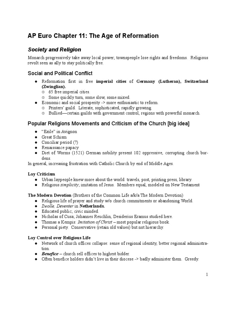 Chapter 11: The Age of Reformation | PDF