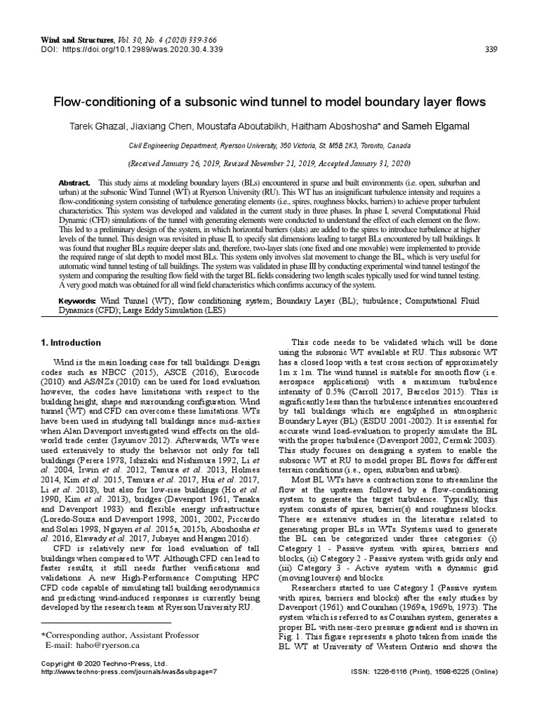 Flow-Conditioning of A Subsonic Wind Tunnel To Model Boundary Layer Flows | PDF | Computational ...