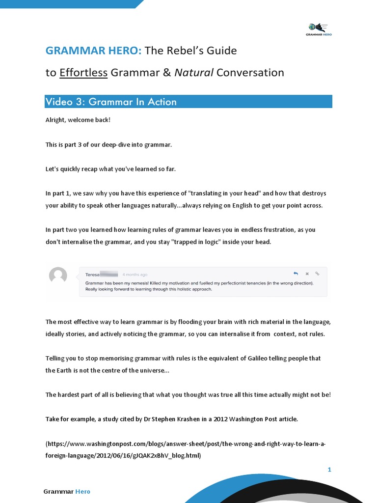 Grammar Hero Video 3 - Grammar in Action PDF | PDF | Grammar | Verb