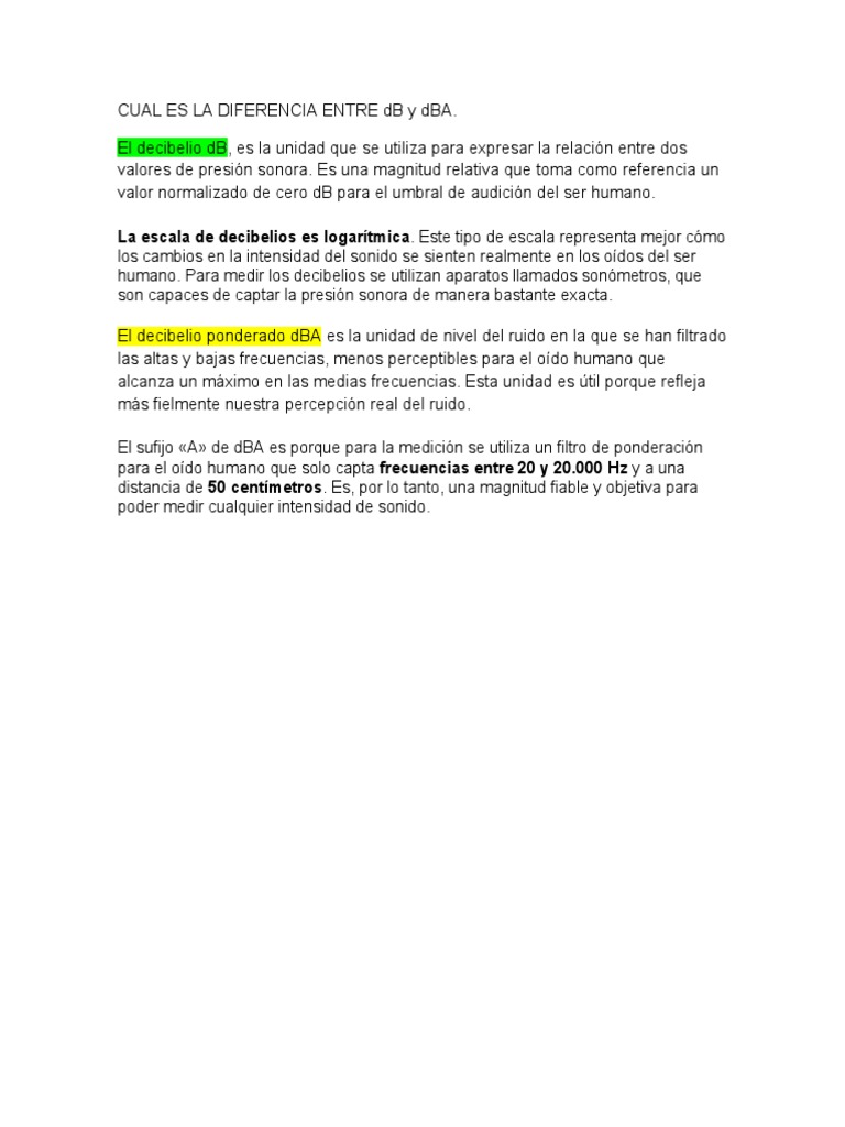 CUAL ES LA DIFERENCIA ENTRE DB y dBA | PDF