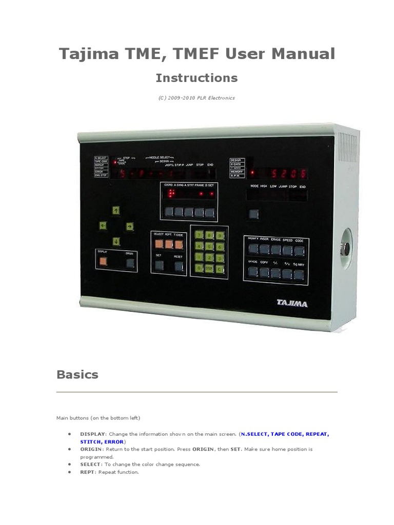 Tajima TME, TMEF User Manual: Instructions | PDF | Computing | Computer ...