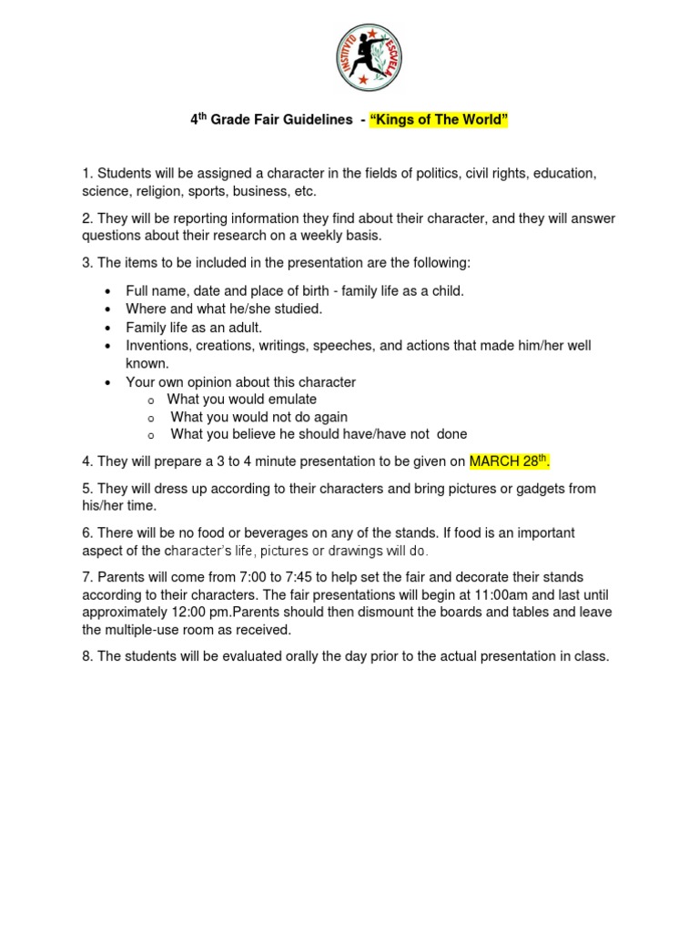 4th Grade History Fair Guidelines | PDF