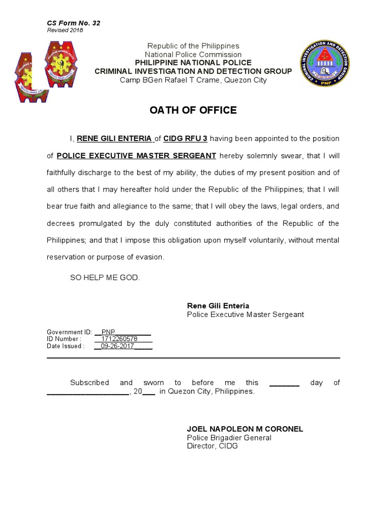 Oath Of Office Philippine National Police Criminal Investigation And