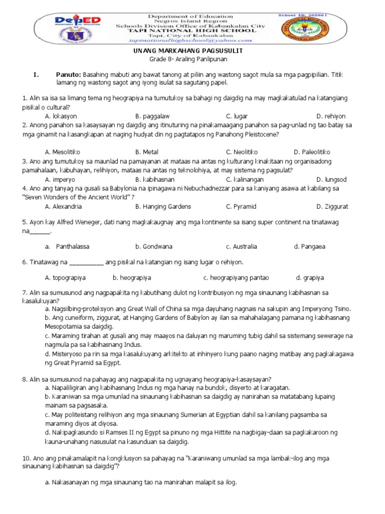 1st Grading Exam AP | PDF