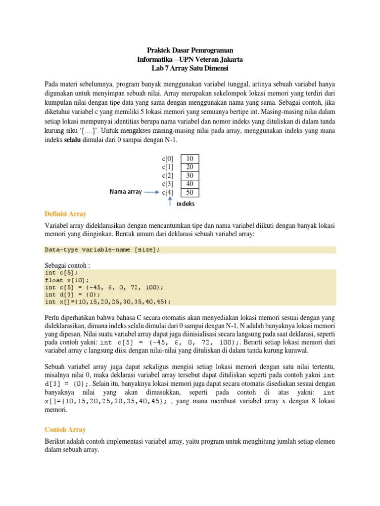 Lab 6 Array 1 Dimensi PDF | PDF