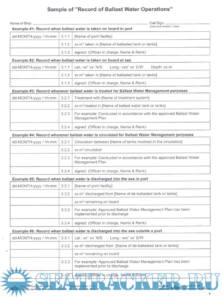 Ballast Log Book (Sample) | PDF