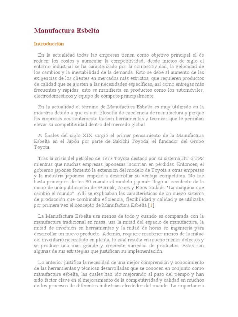 Introducción Manufactura Esbelta | PDF | Lean Manufacturing | Industrias