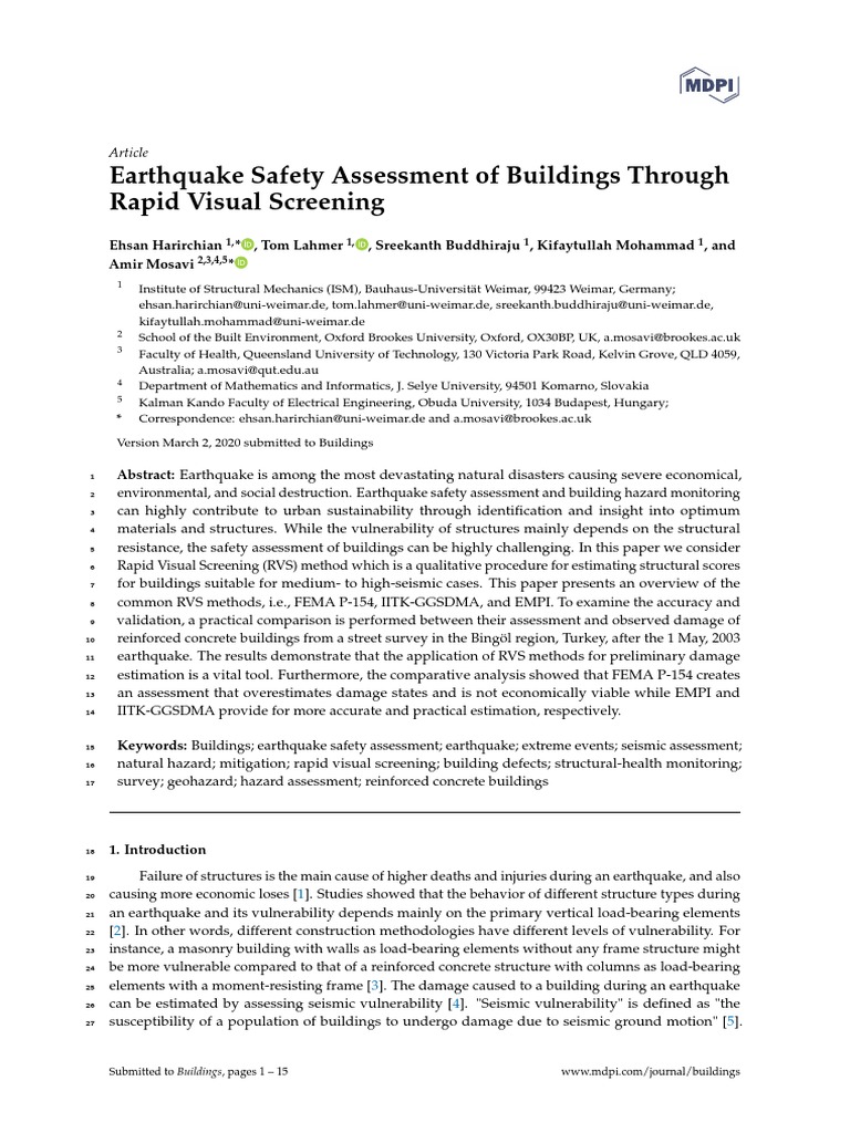 Earthquake Hazard Safety Assessment Through Rapid Visual Screening ...