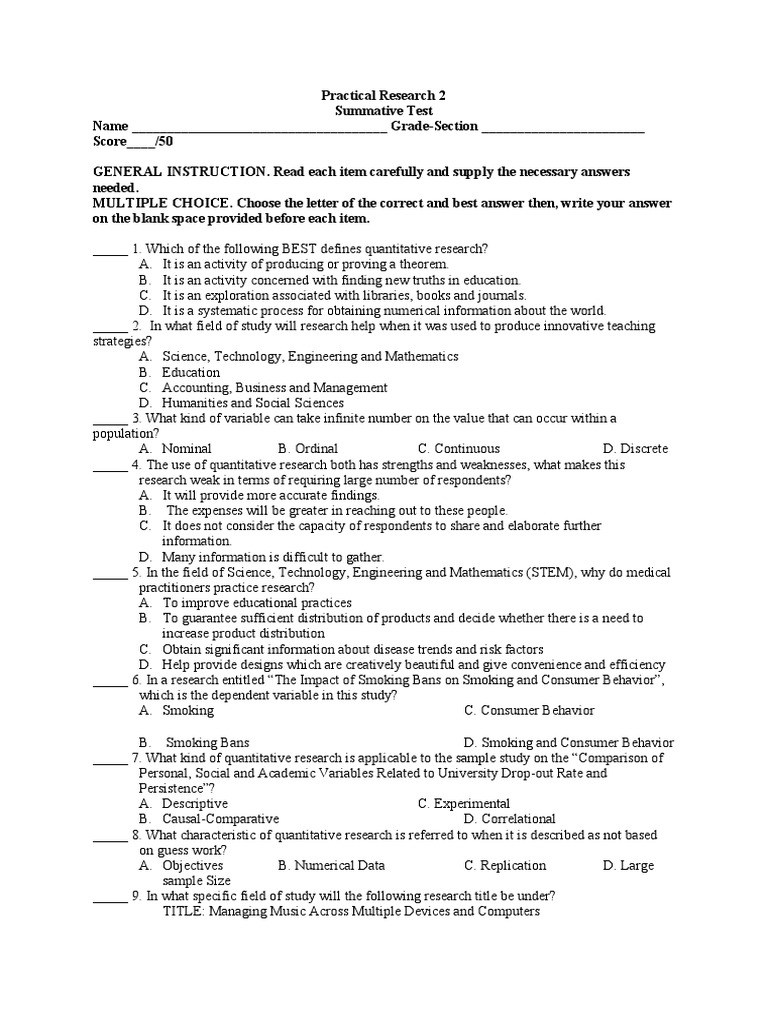 Practical Research 2 Summative | PDF | Quantitative Research | Consumer ...