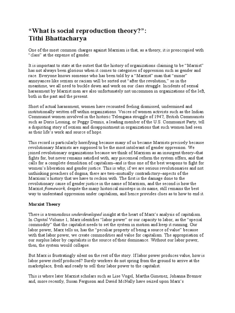 What Is Social Reproduction Theory | PDF | Marxism | Capitalism