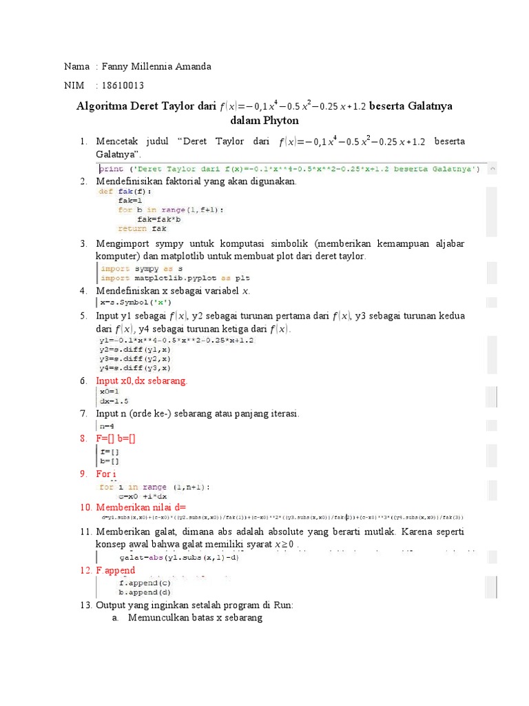 Algoritma Deret Taylor Beserta Galatnya Pada Python | PDF