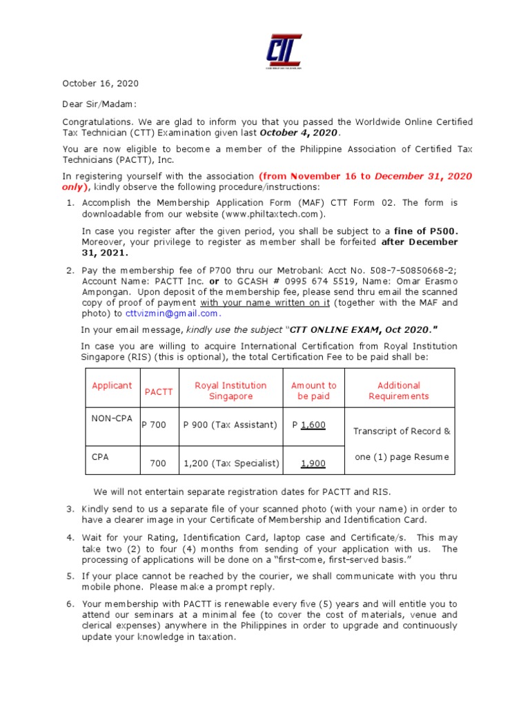 Registration Procedure CTT Oct 2020 | PDF | Payments | Business